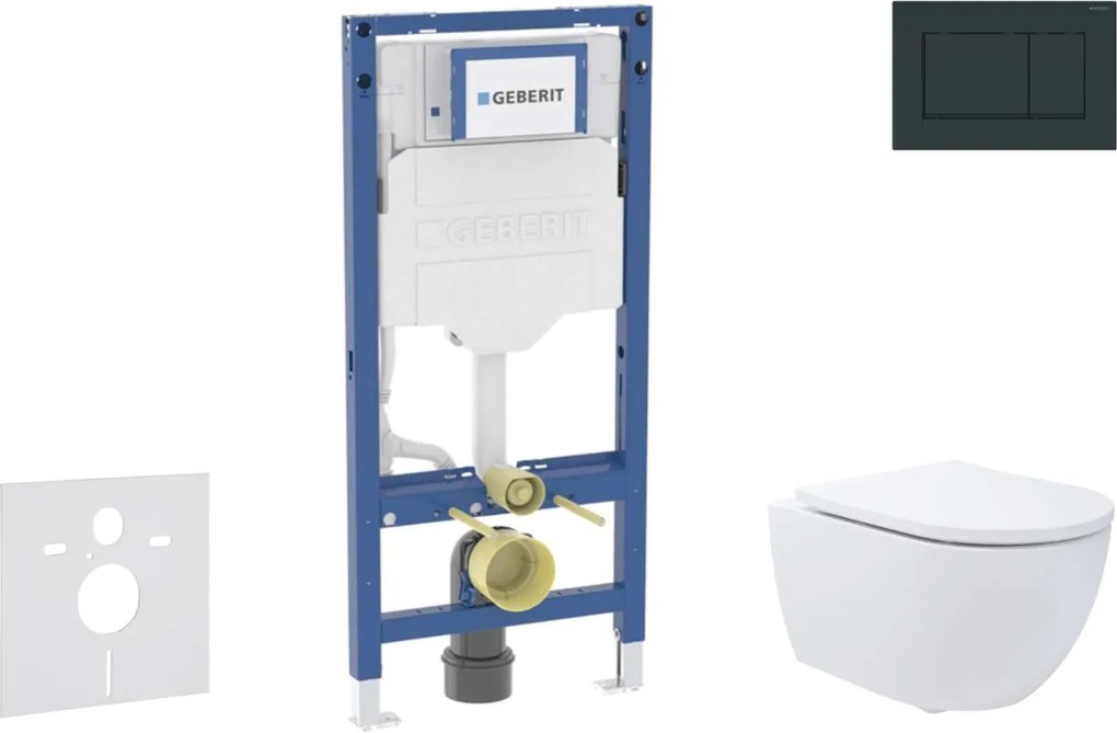 SANITINO - Set předstěnové instalace, klozetu Oudee a sedátka softclose, tlačítko Sigma20, černá lesk/černá mat SANI11CA5191