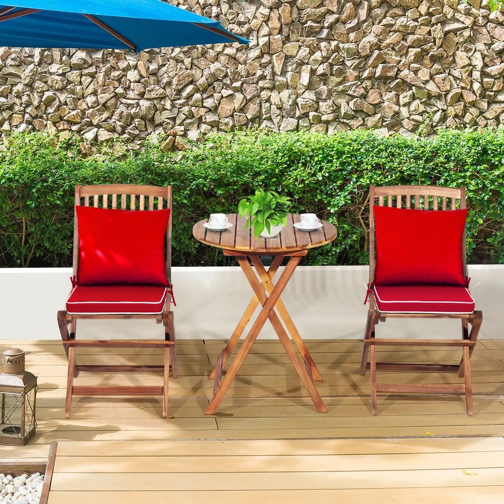 Costway 3-dílný. Terrassenmöbel-Set mit Rundem Tisch a 2 Stühlen a 2 Kissen