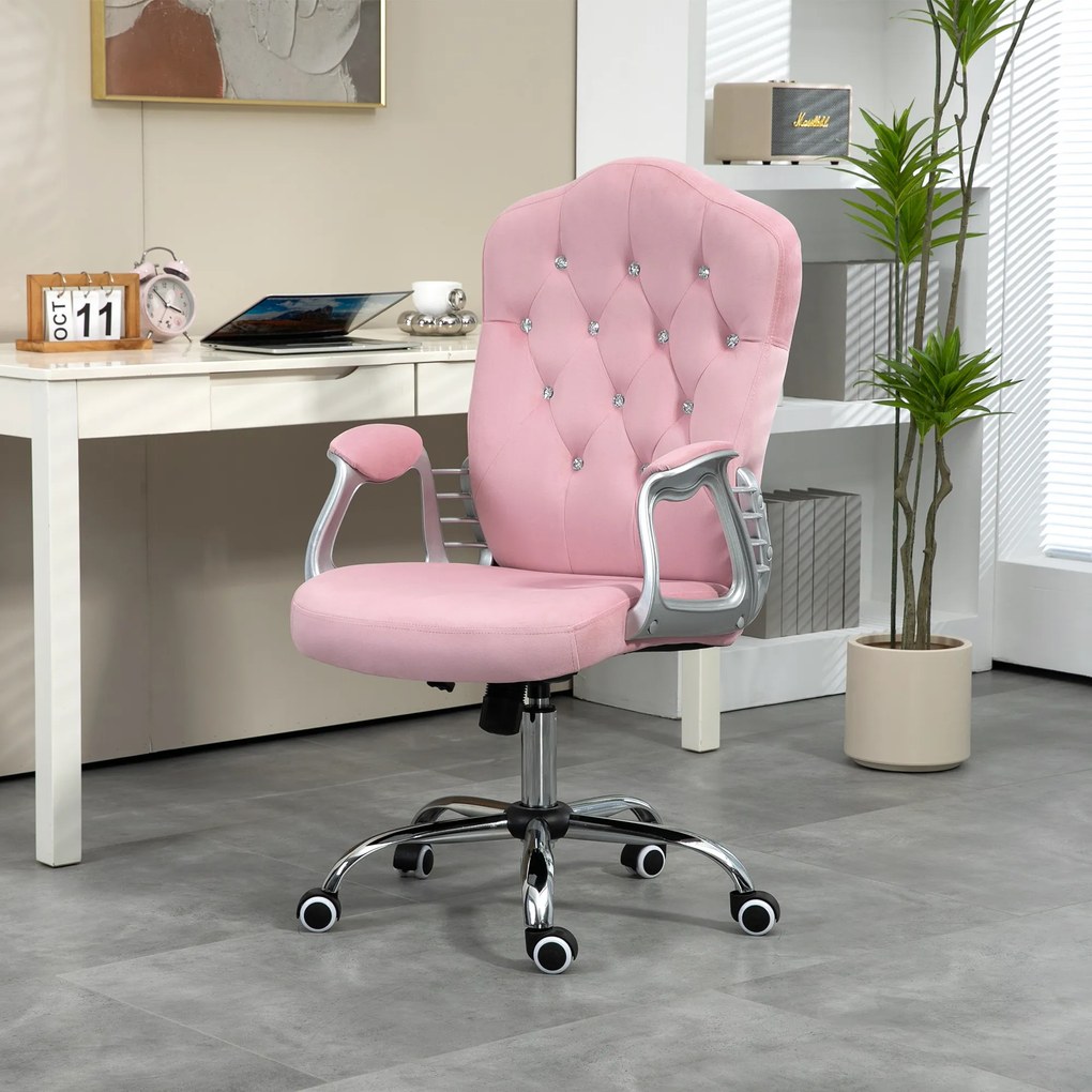 Vinsetto Kancelářská židle HOMCOM pro ženy, ergonomická kancelářská židle s houpací funkcí, výškově nastavitelná, nosnost 120 kg, růžová