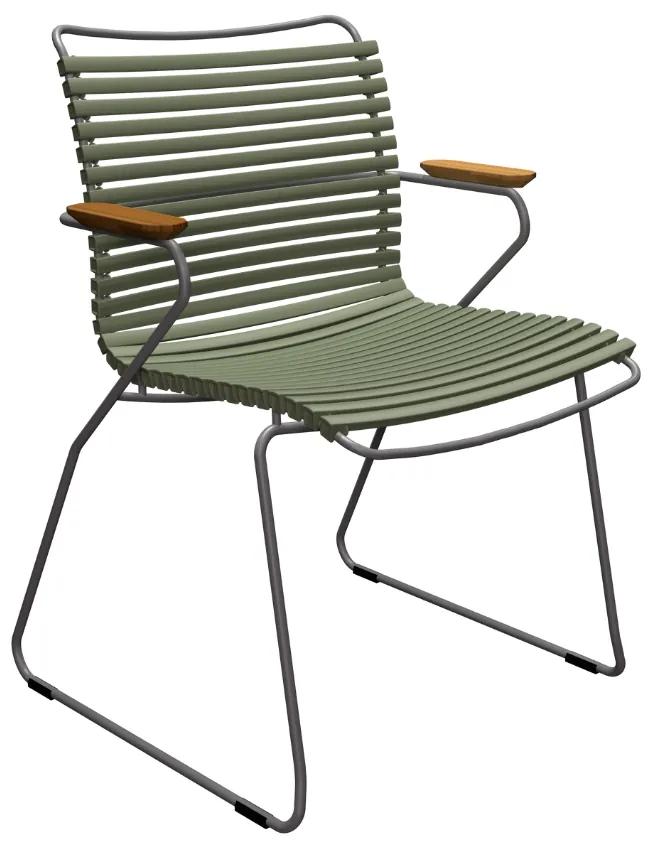 OnaDnes -20% Olivově zelená plastová zahradní židle HOUE Click s područkami