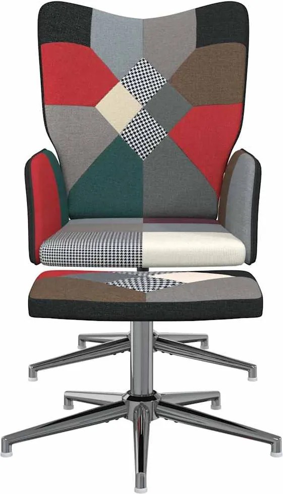 Relaxační křeslo se stoličkou patchwork textil 328202