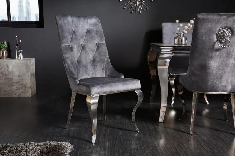 Noble Home Šedostříbrná sametová židle se lvem Modern Barock