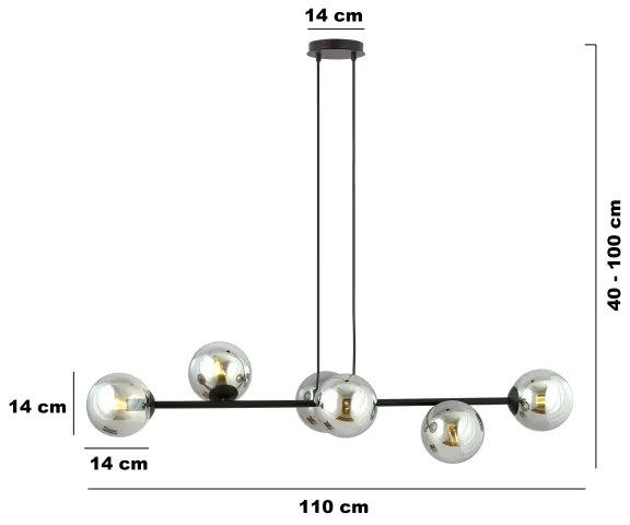 Lustr na lanku ROSSI 6xE14/10W/230V černá/šedá