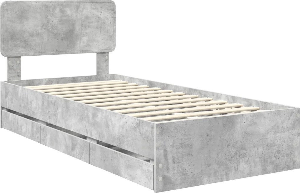 Rám postele s čelo Betonově Šedá 90 x 200 cm Dřevěný materiál 3412223