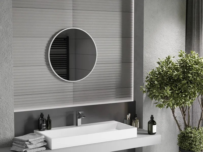 Mexen Loft, kulaté koupelnové zrcadlo 60 cm, barva rámu bílá, 9850-060-060-000-20