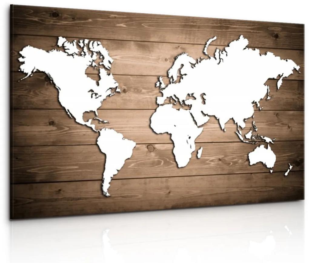 Malvis ® Obraz Mapa světa na dřevu Velikost: čtyřdílné panorama - 120x30 cm