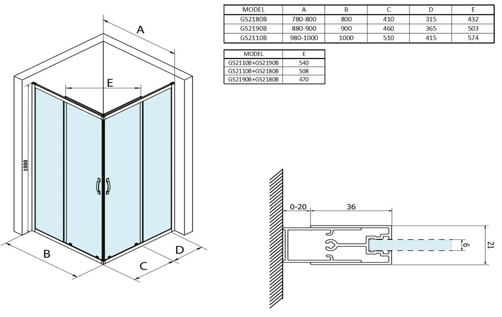 Gelco SIGMA SIMPLY BLACK sprchové dveře posuvné pro rohový vstup 1000 mm, čiré sklo - GS2110B