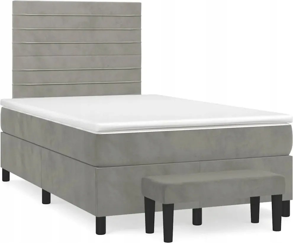 Box Spring Postel S Matrací Samet Světle Šedá vodorovné pruhy 120 x 190 c