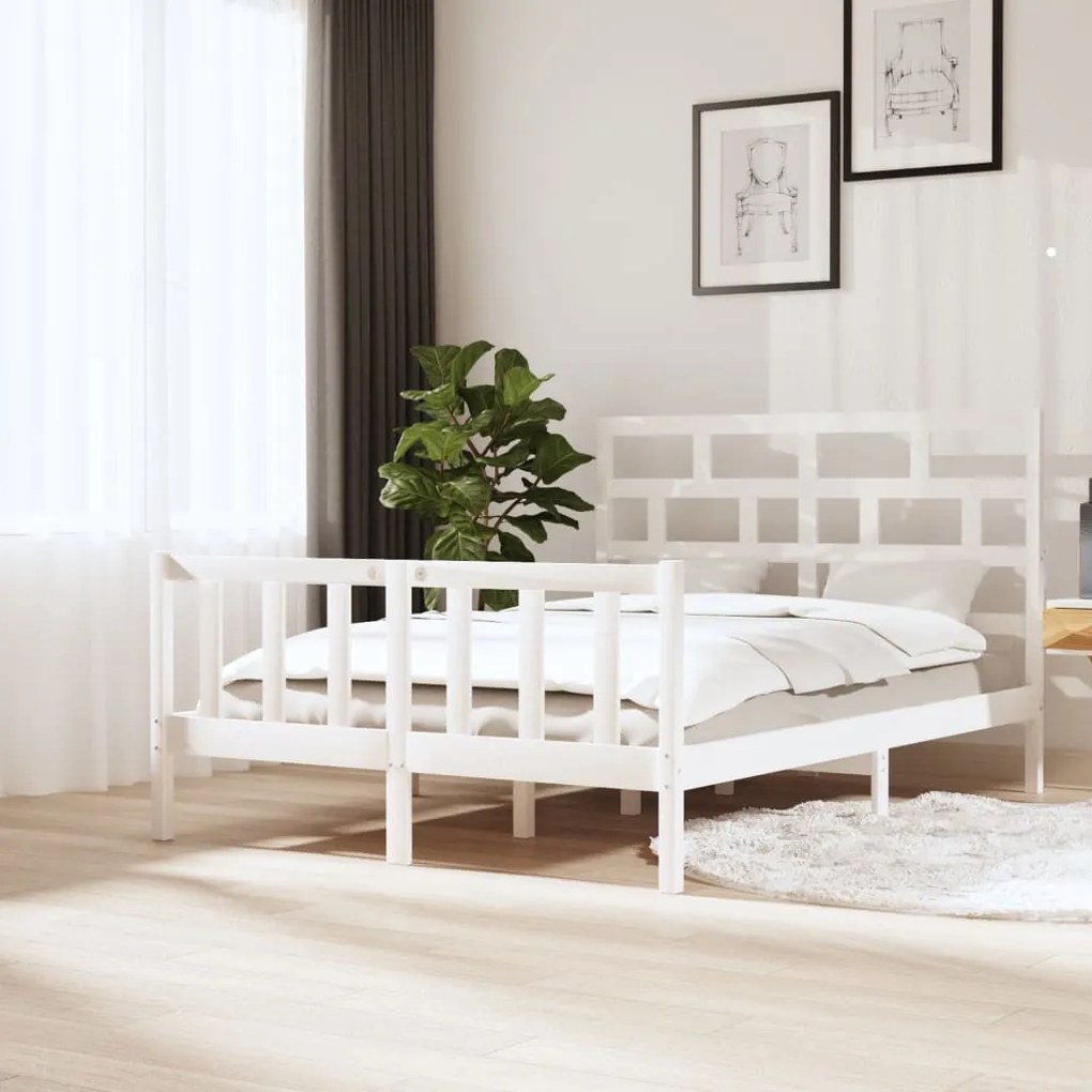 Rám postele bílý masivní borovice 140 x 200 cm,  3101349