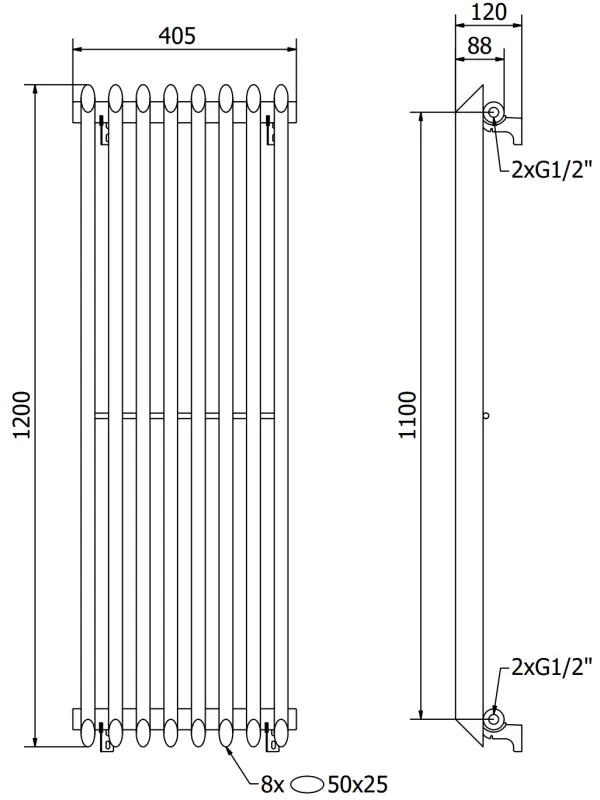 Mexen Atlanta designový radiátor 1200 x 405 mm, 646 W, Bílá - W211-1200-405-00-20