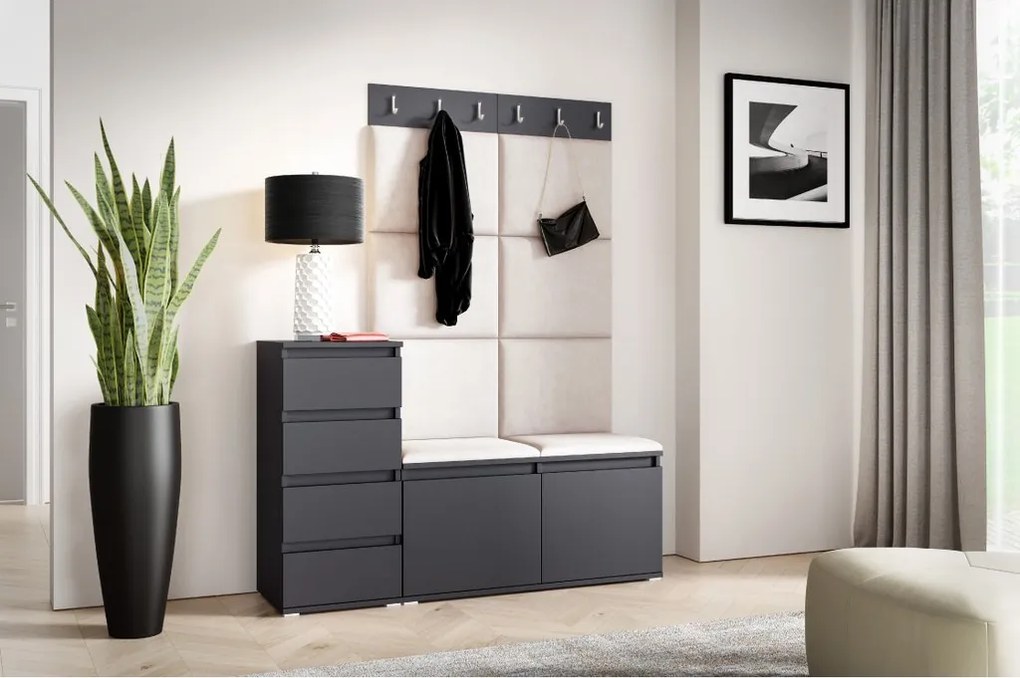 Eka Předsíňová stěna s čalouněnými panely Trinity 34 - Grafit / Krémová bílá 2301