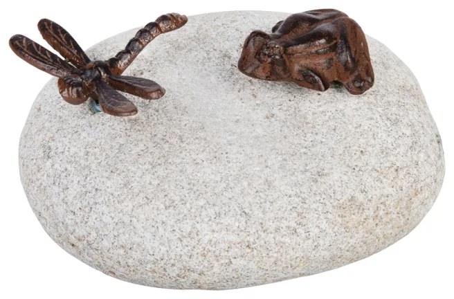 Soška vážka a žába na kameni 19 x 14 x 14 cm litina