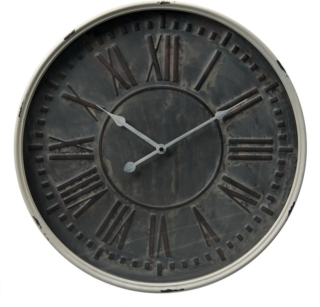 Tmavě šedé nástěnné hodiny s římskými číslicemi a patinou - Ø 48*6 cm