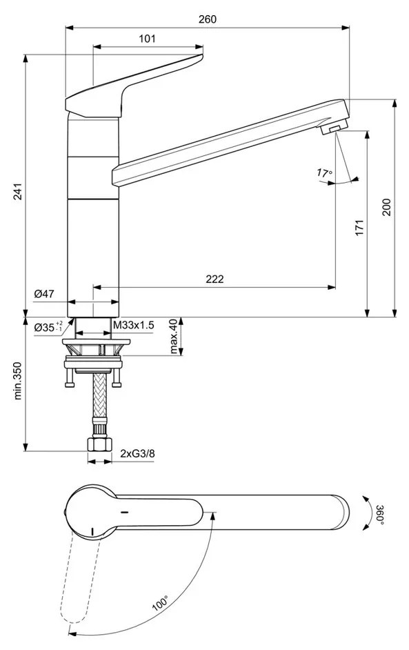 Ideal Standard Ceraflex - Kuchyňská baterie s vysokým vývodem, Chrom, BC135AA