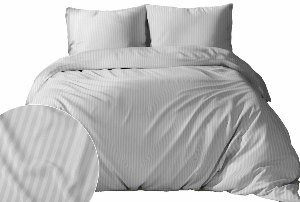 Detexpol Damaškové povlečení 180x200 stříbrné jednobarevné pruhy 1 cm Pure