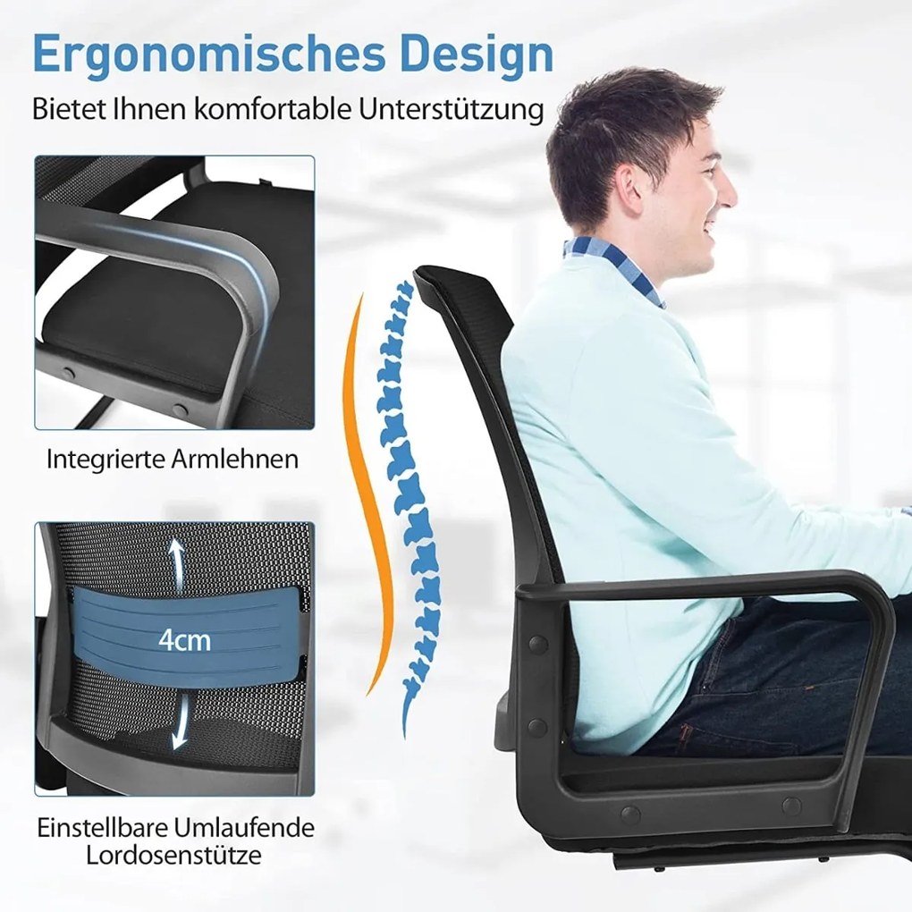 Costway Kancelářská židle net s opěradlem pojme až 136 kg – 60 × 54,5 × 94 cm