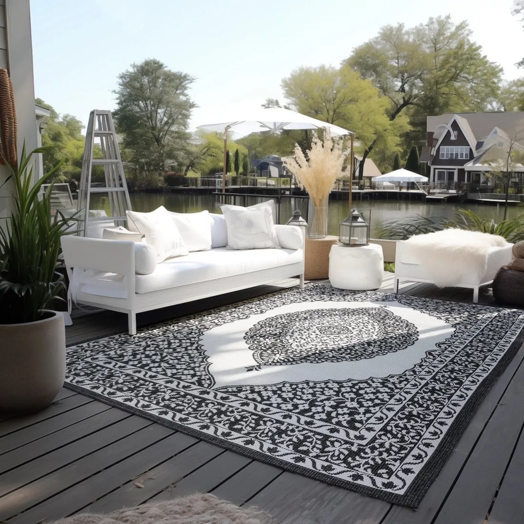 ELLE Decoration, Kusový koberec Gemini 106024 Black z kolekce Elle – na ven i na doma, 200x290, černobílá, chodba / předsíň