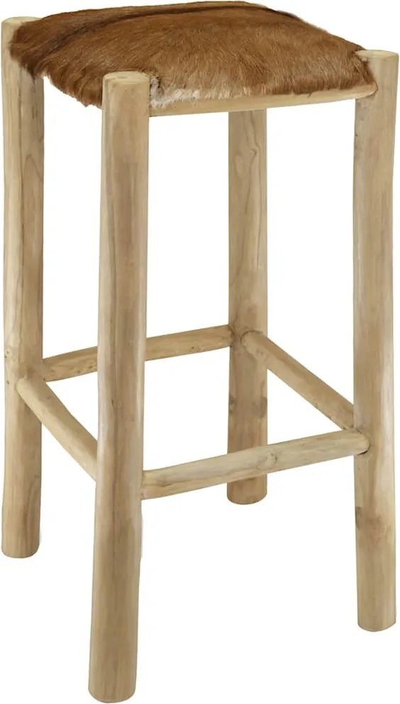 Barová stolička kozí kůže a masivní teak 244544