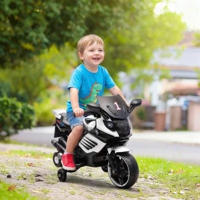 AIYAPLAY 6V elektrická motorka pro děti s odnímatelnými pomocnými koly, světlomety a hudbou, věk 18-36 měsíců, bílá