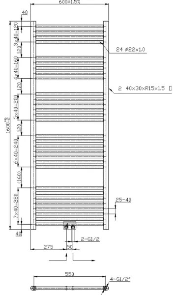 Novaservis - Koupelnový žebříkový radiátor 836W/230V 160x60 cm černá rovný