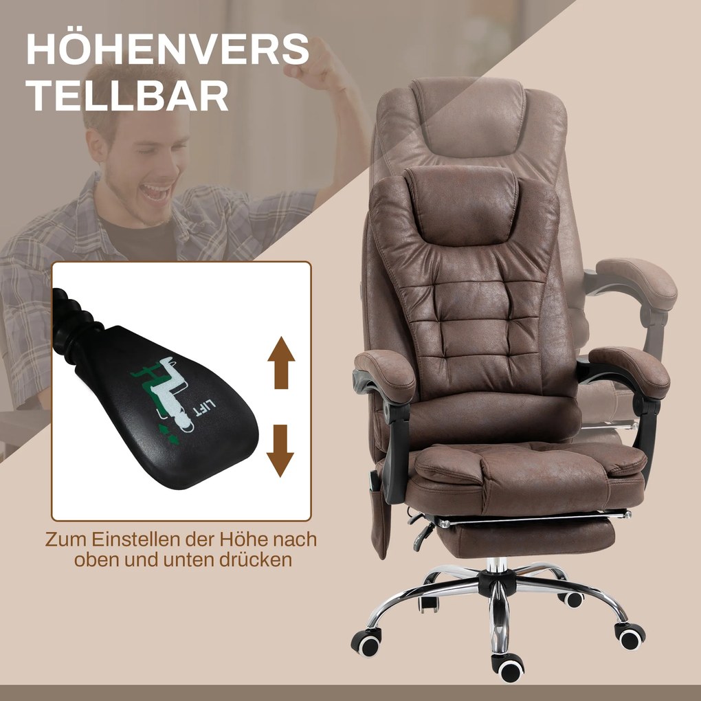 Kancelářská židle Vinsetto s masážní funkcí, ergonomická kancelářská židle s funkcí polohování a vyhřívání, výškově nastavitelná počítačová židle s p…