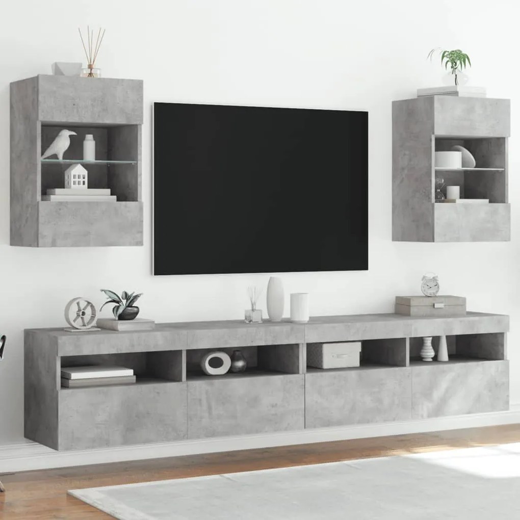 Nástěnné skříňky s LED osvětlením pro TV 2 ks betonově šedé 40 x 30 x 60,5 cm