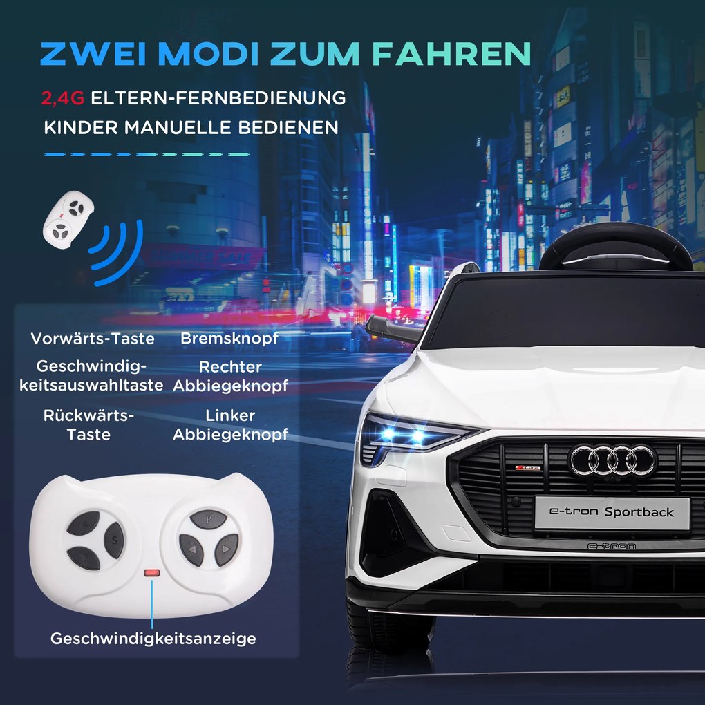 HOMCOM dětské elektrické autíčko 12V elektrické autíčko Audi E-tron elektrické autíčko s dálkovým ovládáním, bezpečnostní pásy, hudba (MP3/USB/TF), d…