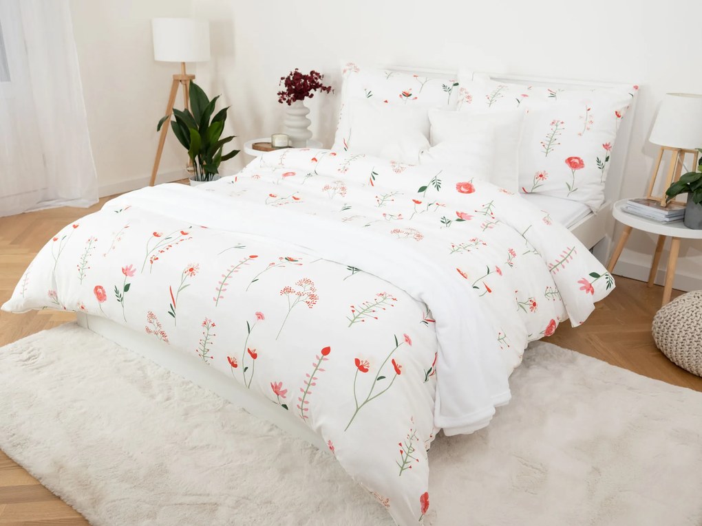 MK Lůžkoviny Francouzské povlečení Mako jersey – Vlčí máky bílé 220 × 200 cm, 2ks 70 x 90 cm