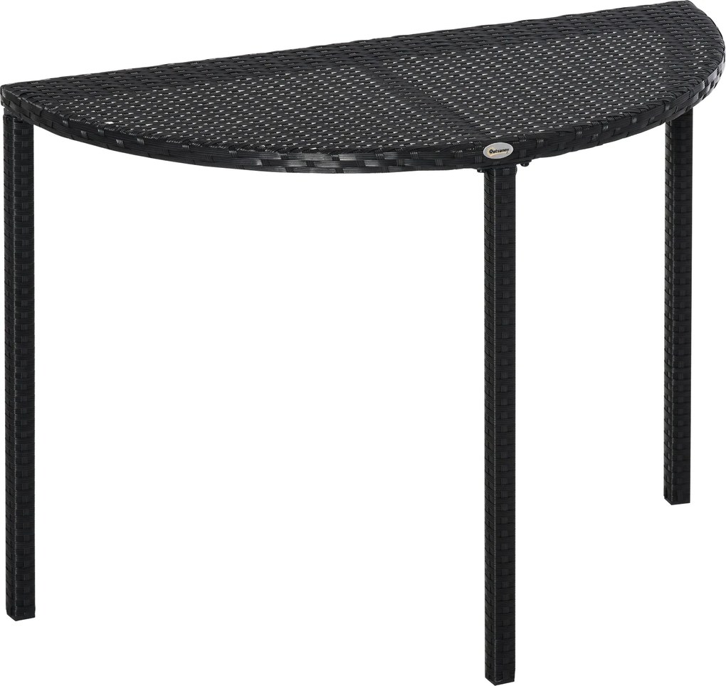 Outsunny Balkonový stůl - Zahradní boční stůl, venkovní nábytek, půlkruhový, polyrattan, kov, černá, 100 x 50 x 74 cm | Aosom