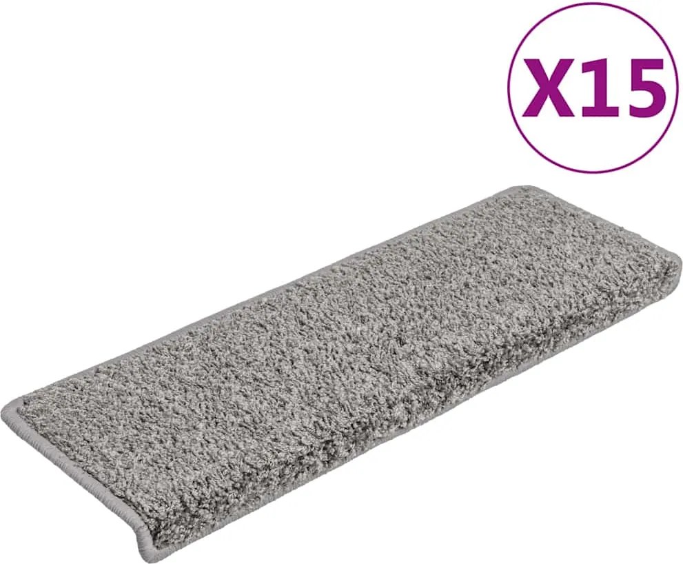 Schodové rohože 15 ks 65 x 21 x 4 cm šedé s obdélníkovým okrajem 134575