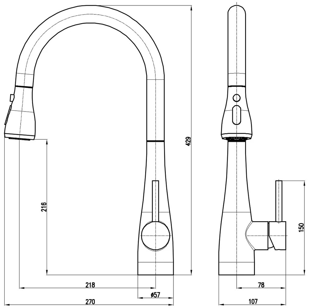 Slezák - RAV Dřezová baterie s vytahovací sprchou SEINA - SE910.xIN, Nerez Připojovací hadičky - závit: 3/8"