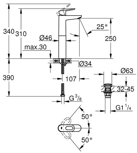 Grohe Start Loop Páková umyvadlová baterie s výpustí, chrom 23781000