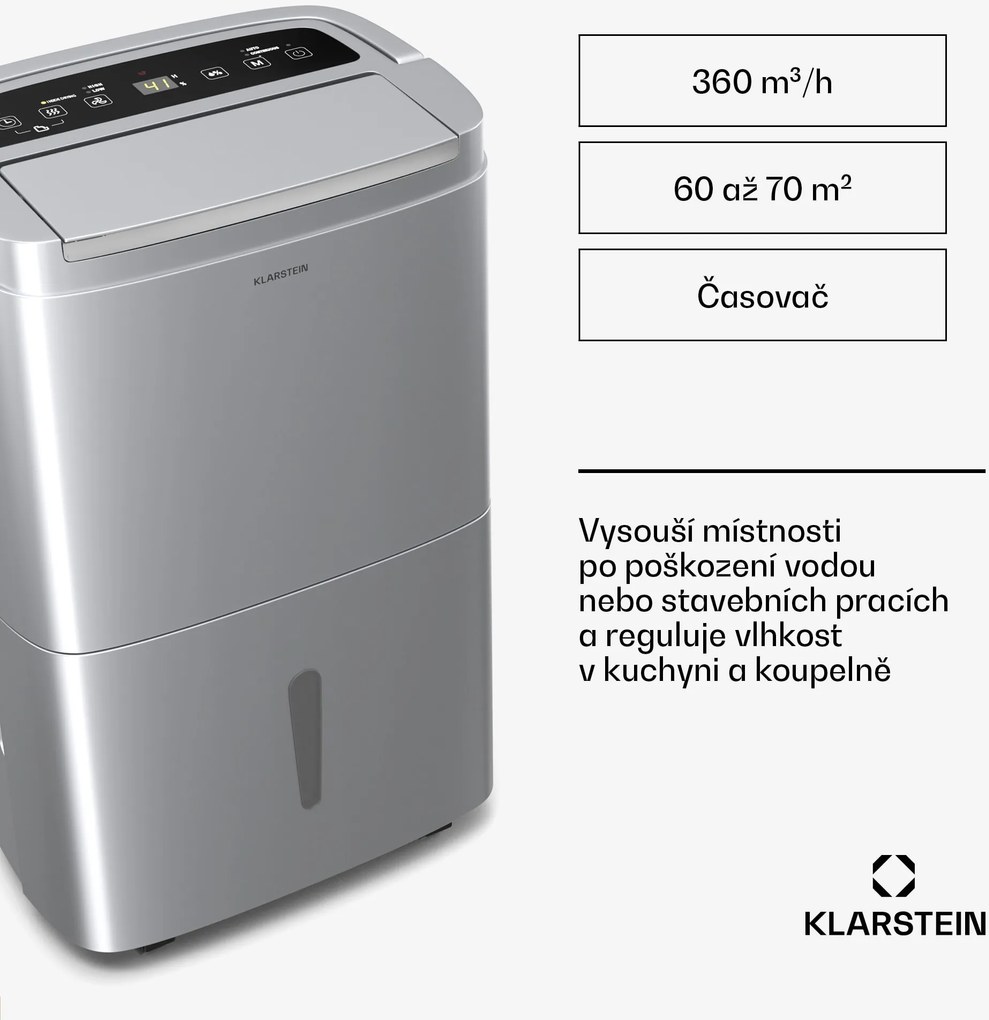 Klarstein Odvlhčovač DryFy Connect 40, 40 l / den, 60-70 m², ovládání pomocí aplikace, mobilní, nádrž na vodu