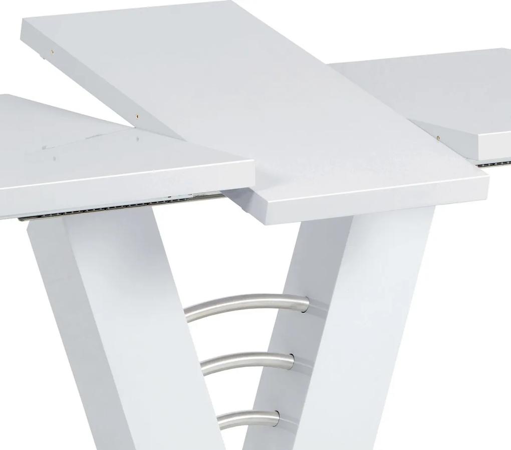Autronic Rozkládací jídelní stůl 120+40x80 cm, bílý lesk / broušený nerez HT-510 WT