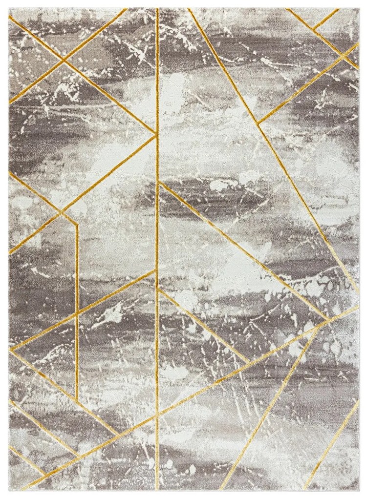 Dywany Łuszczów, Kusový koberec Core 1818 Geometric ivory/gold, 160x220, šedá, chodba / předsíň