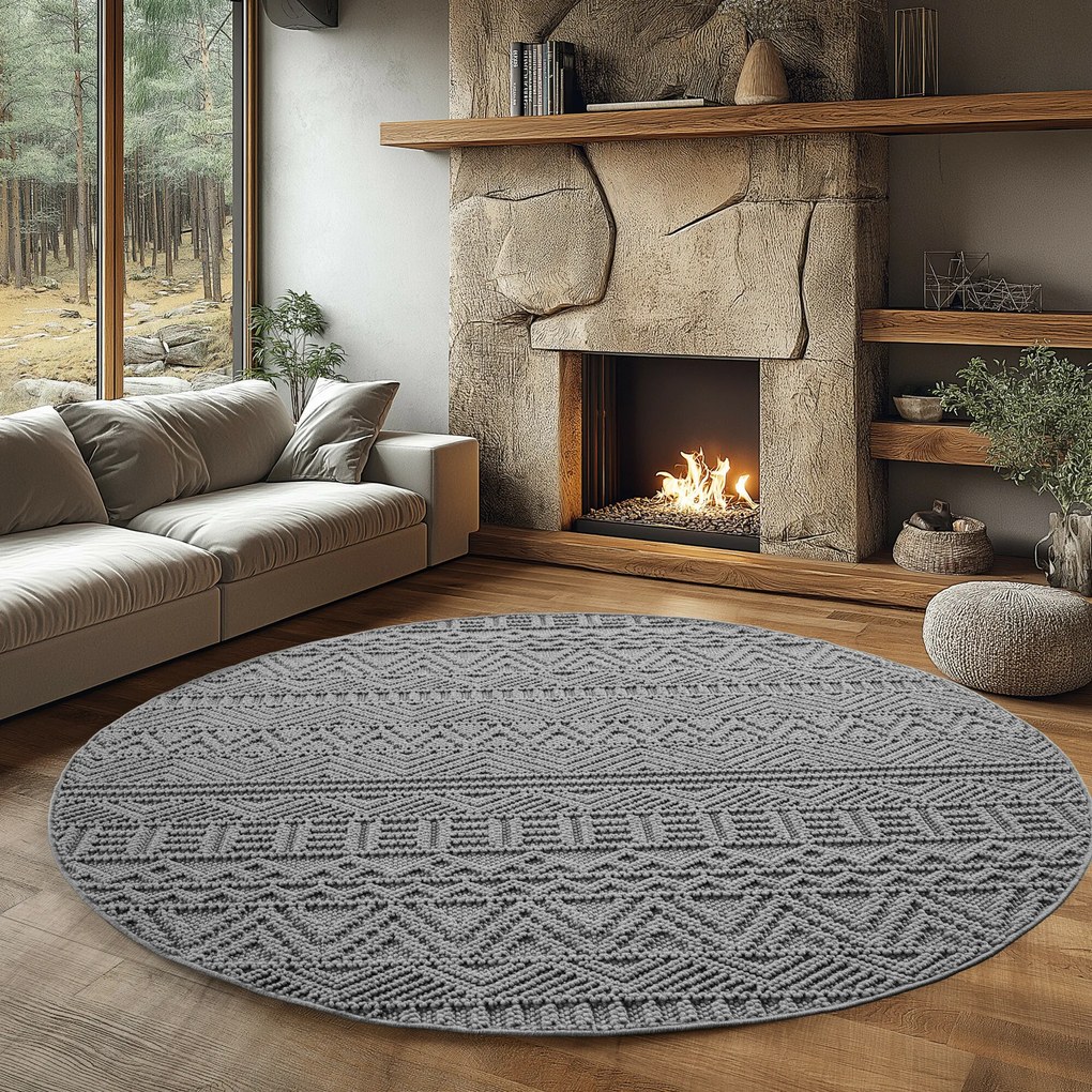 Ayyildiz, Kusový koberec Helix 2202 silver kruh, 80x80, šedá, chodba / předsíň