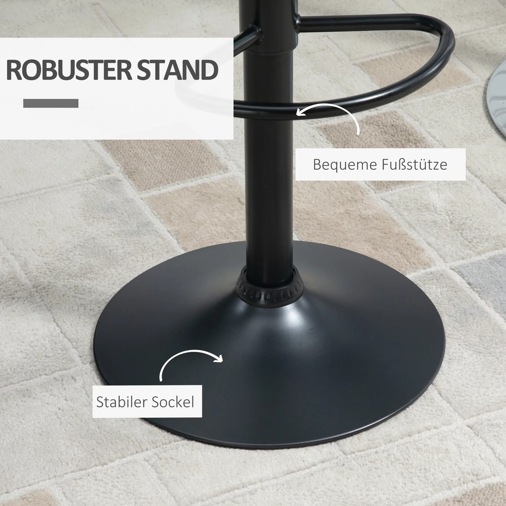 HOMCOM barová židle sada 2 ks retro design výškově nastavitelná 360° otočná černá kůže pro domácí kancelář stabilní 47 x 51,5 x 89-109 cm