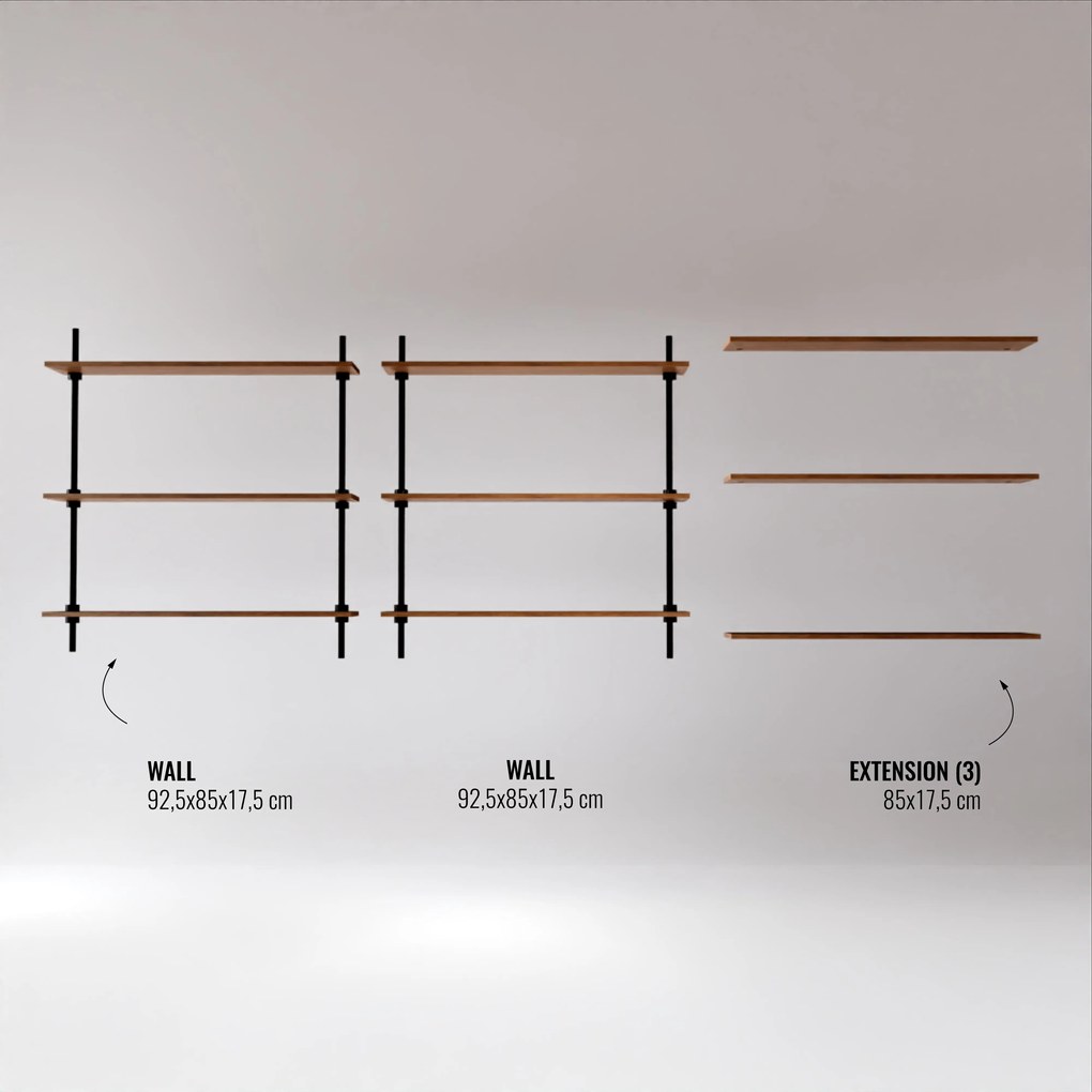Nástěnný regál DECO s 9 policemi, 92,5x235x17,5 cm