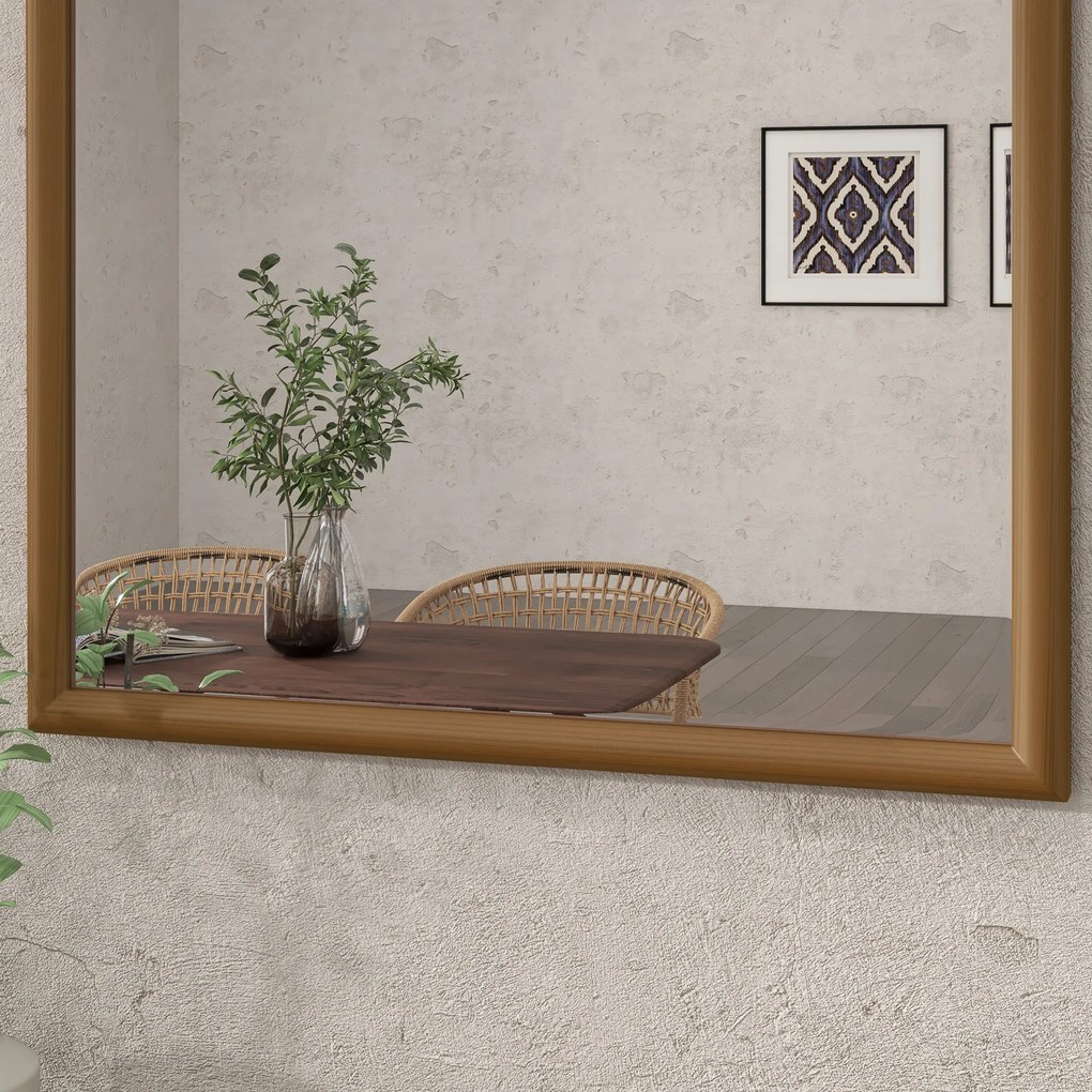 HOMCOM Zrcadlo s klenutým rámem, 110 x 65 cm, dřevěný rám, klenuté zrcadlo pro obývací pokoj, ložnici, vstupní chodbu, tmavě hnědé