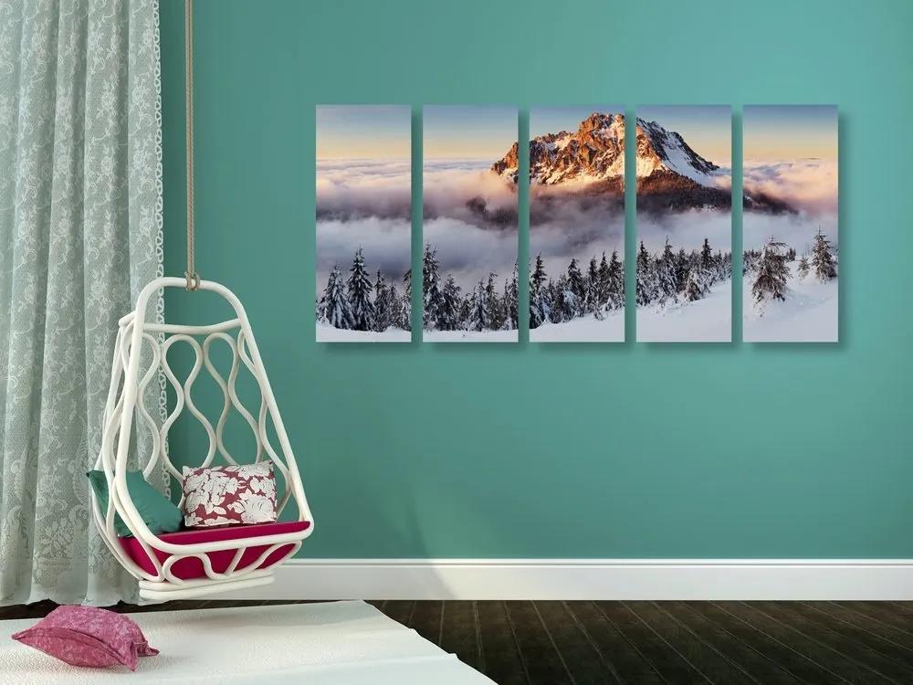 5-dílný obraz Rozsutec ve sněhové peřině - 200x100 cm