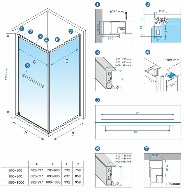 BPS-koupelny Čtvercový sprchový kout HYD-SK16B 90x90 černá/transparent - bez vaničky