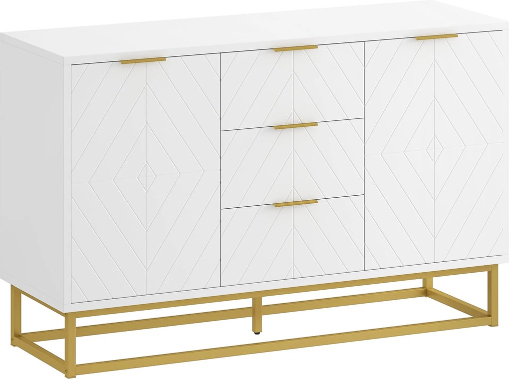 HOMCOM Moderní Komoda se 3 Zásuvkami, 2 Dveřmi a Regulovatelnou Policí pro Obývací Pokoj a Kuchyň, 120x40x76 cm, Bílá