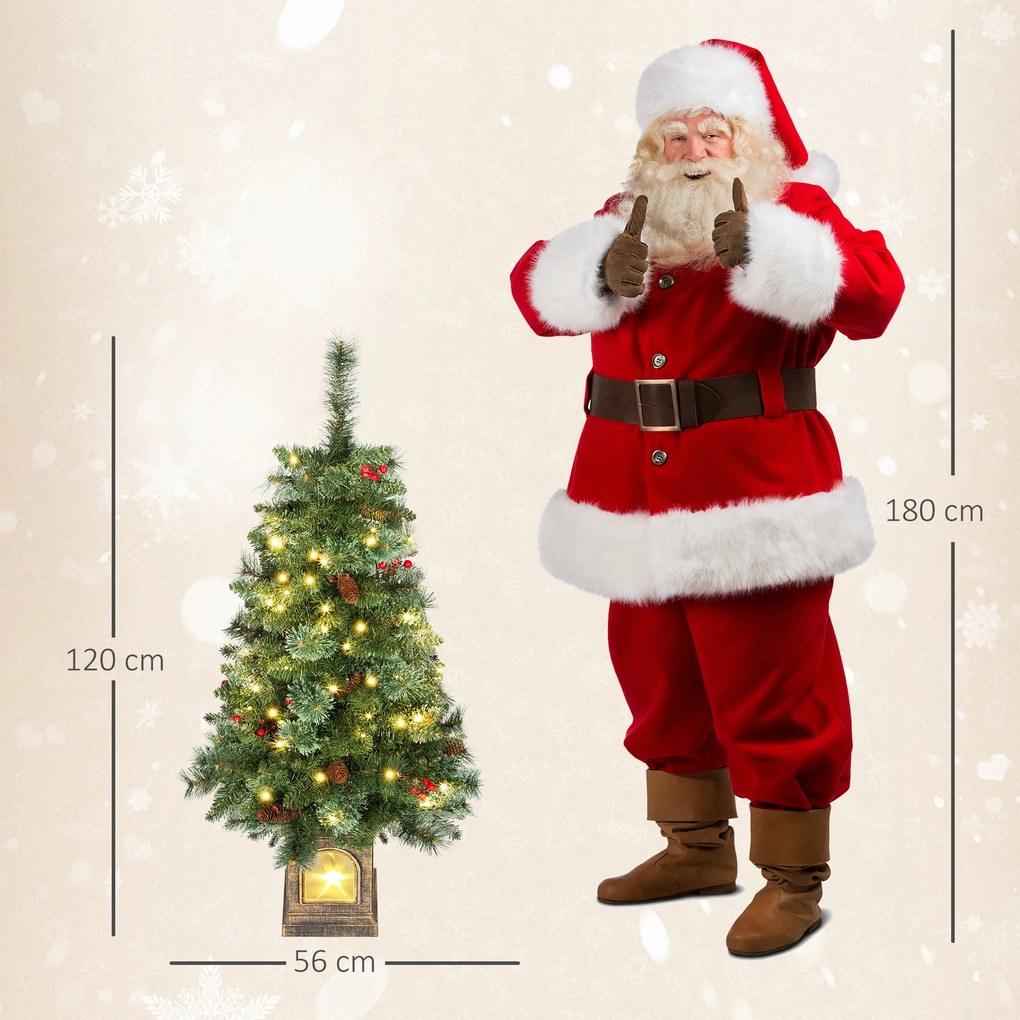 HOMCOM Umělý vánoční stromek 120 cm, smrkový stromek umělý s 100 LED světly, 8 režimů, 214 větviček