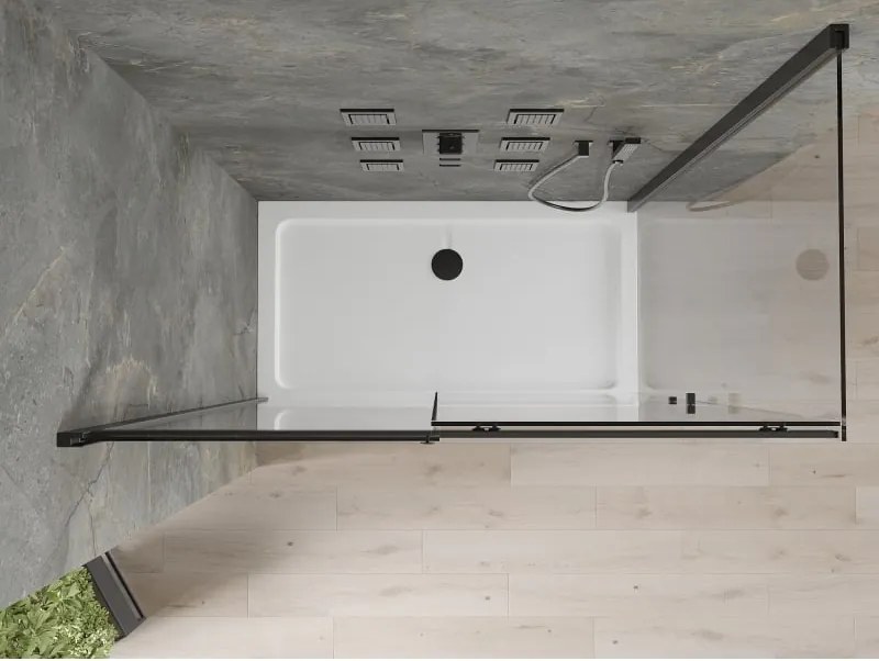 Mexen Omega sprchový kout posuvný 140 x 80 cm, transparentní, černý + vanička Flat, bílá - 825-140-080-70-00-4010B