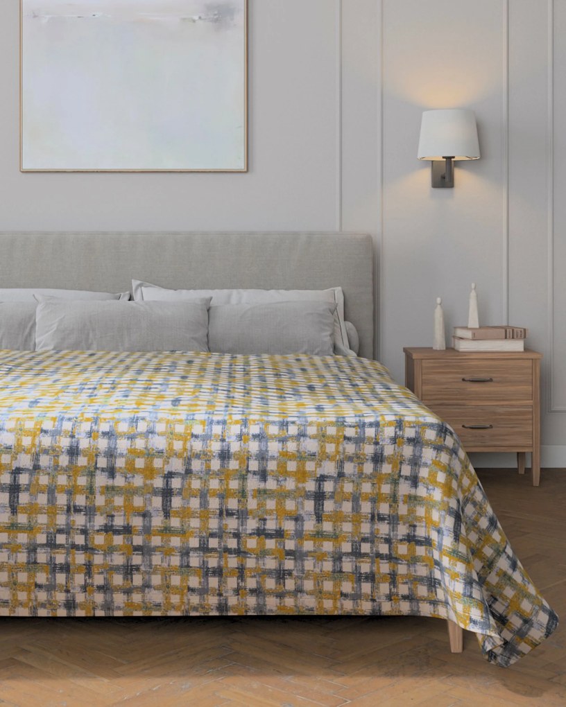 Přehoz na postel 220x260 cm barva modrá látka pletený vzor, vzorované