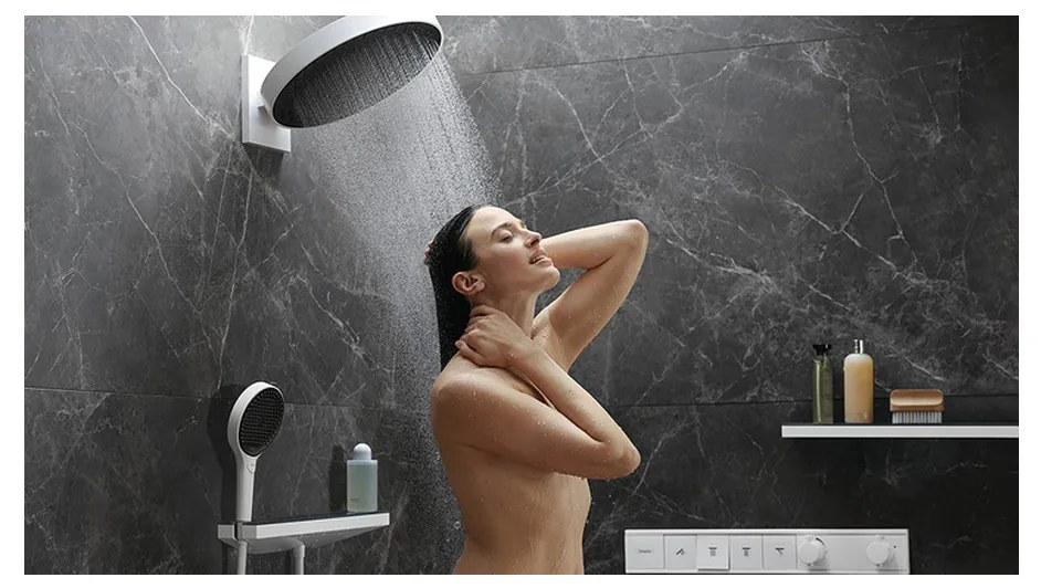 Hansgrohe Rainfinity - Horní sprcha 360 3jet s připojením na zeď, leštěný vzhled zlata 26234990