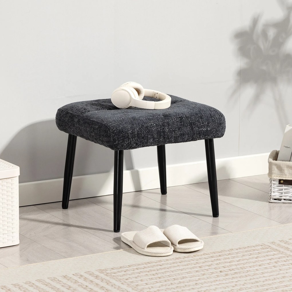 HOMCOM Sedací taburet s měkkým sedákem, kovové nohy, nožní stolička s chenilkovou látkou, 45 x 41 x 38 cm, tmavě šedá