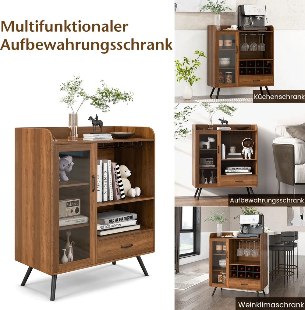Costway Vinotéka pro domácí lihovinu skříň s dvířky a zásuvkou – 80 × 40 × 95 cm