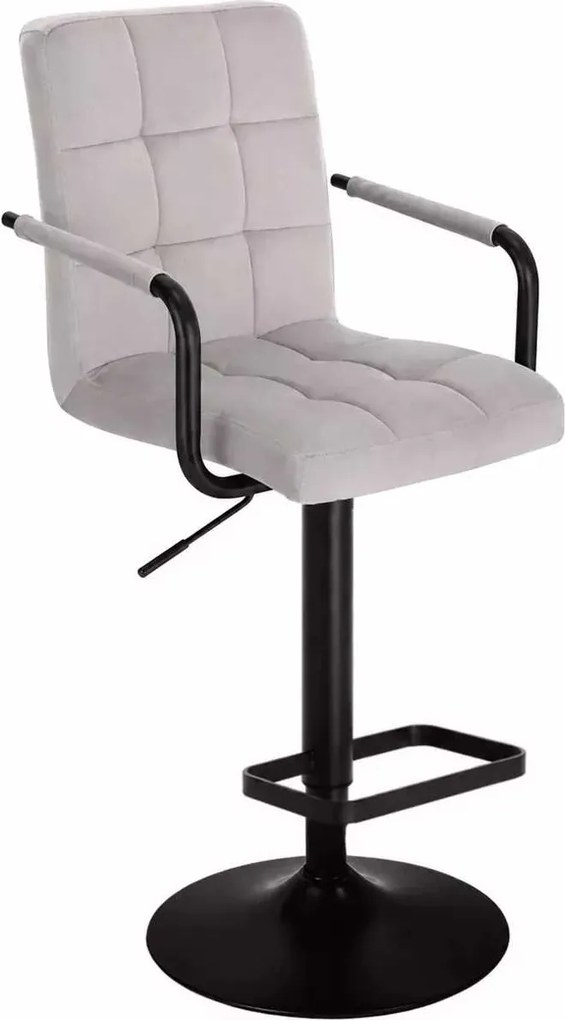 LuxuryForm DESIGN Barová židle VERONA BLACK VELUR na černé kulaté podstavě - světle šedá