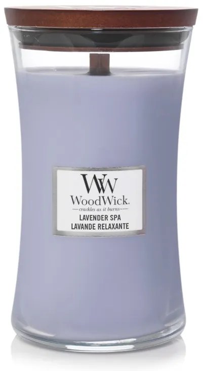 WoodWick vonná svíčka s dřevěným knotem velká Lavender Spa 609 g